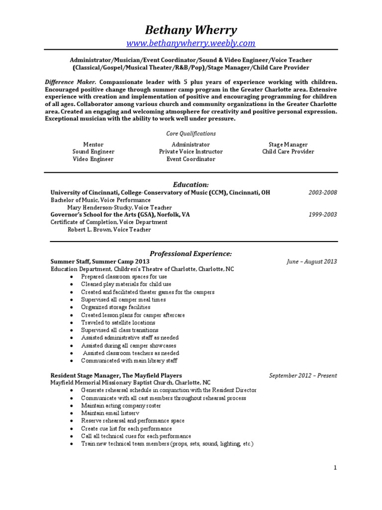 Bethany Wherry - Resume Website Version | PDF | Teachers | Charlotte