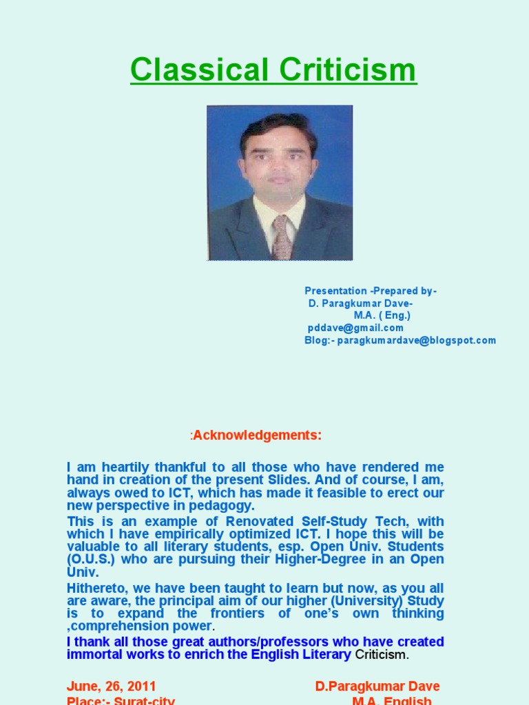 Classical Criticism in English Literature | PDF | Tragedy | Plato