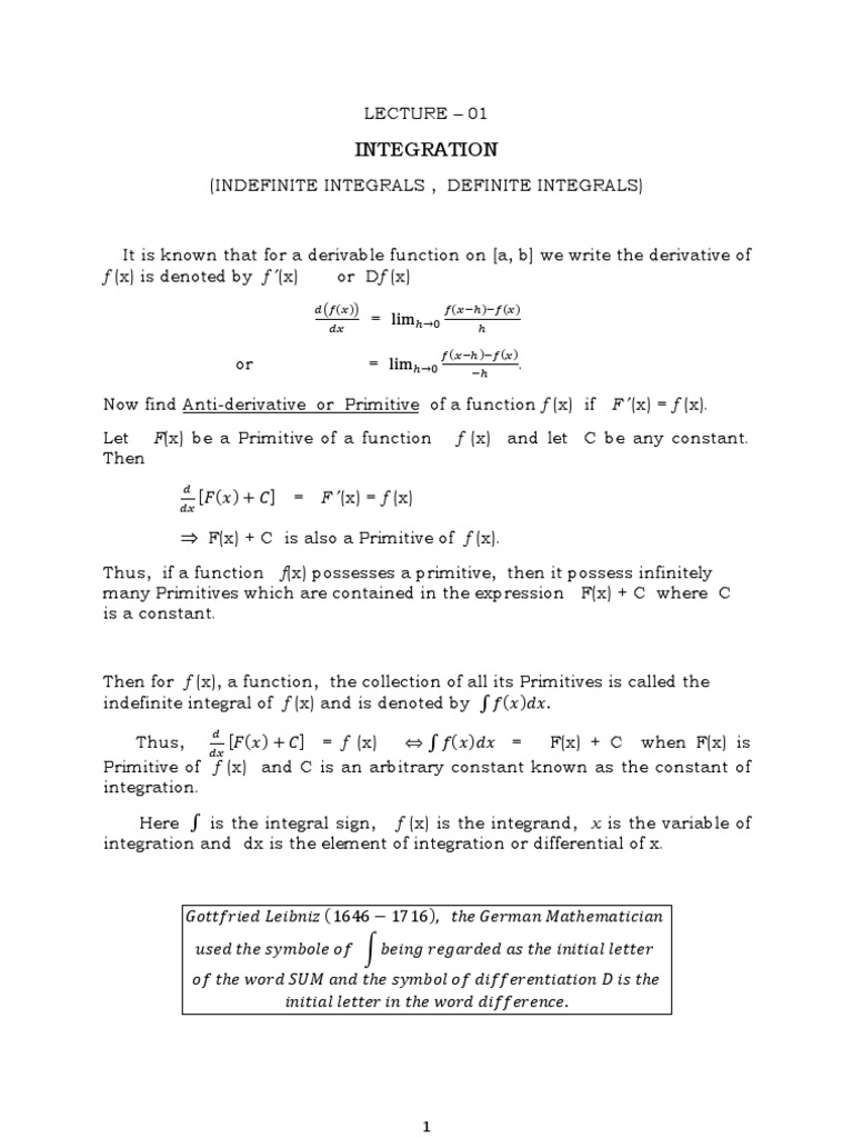 Calculus Indefinite Definite Integrals Pdf Science Mathematics