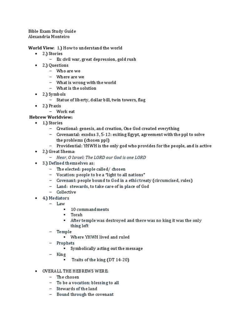 Bible Exam Study Guide | Brahman | Jesus