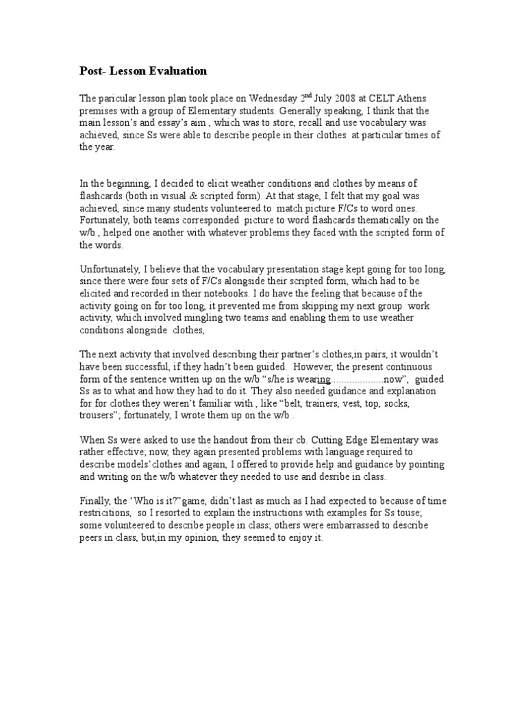 Vocabulary Post-Lesson Evaluation | PDF | Vocabulary | Lesson Plan