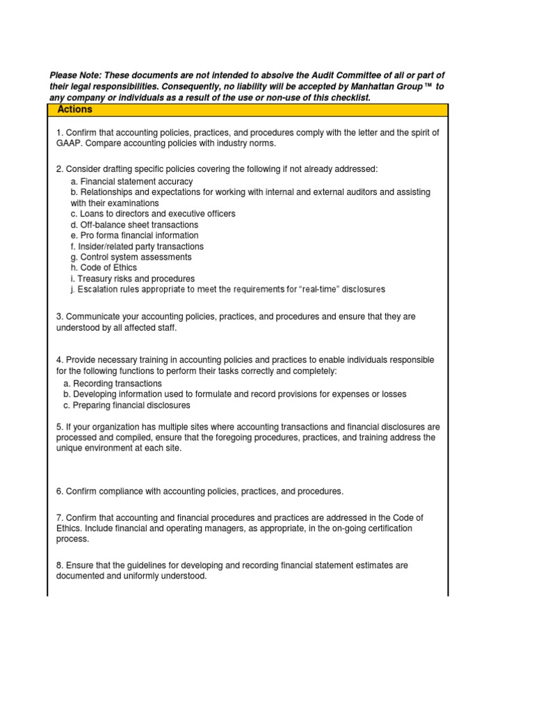 Chief Financial Officer and Controller Checklist | PDF | Accounting | Audit