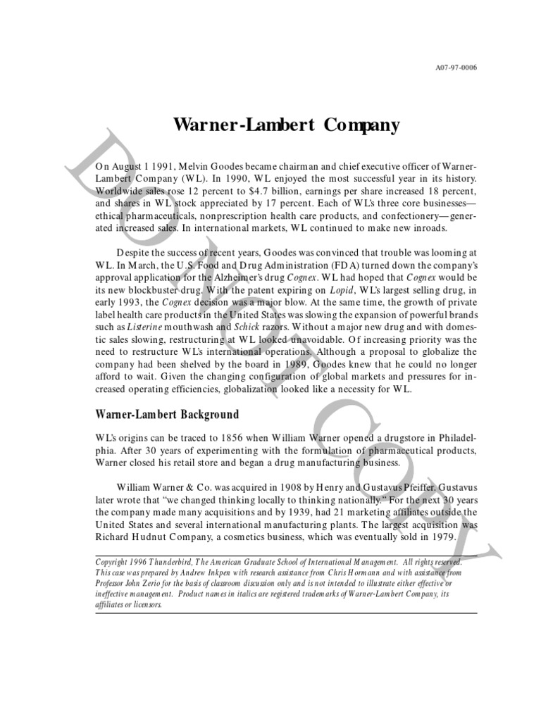 Warner Lambert | PDF | Over The Counter Drug | Pharmaceutical Drug