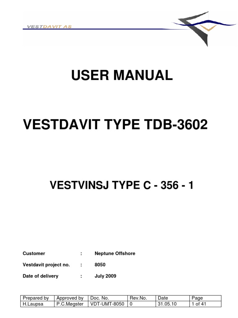 User Manual for Vestdavit TDB-3602 | PDF | Valve | Pipe (Fluid Conveyance)