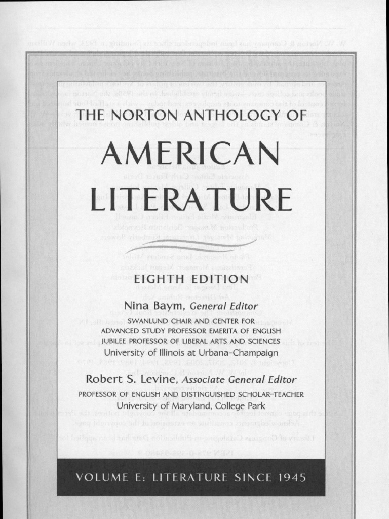 Table of Contents: Norton 8 E Anthology of American Literature