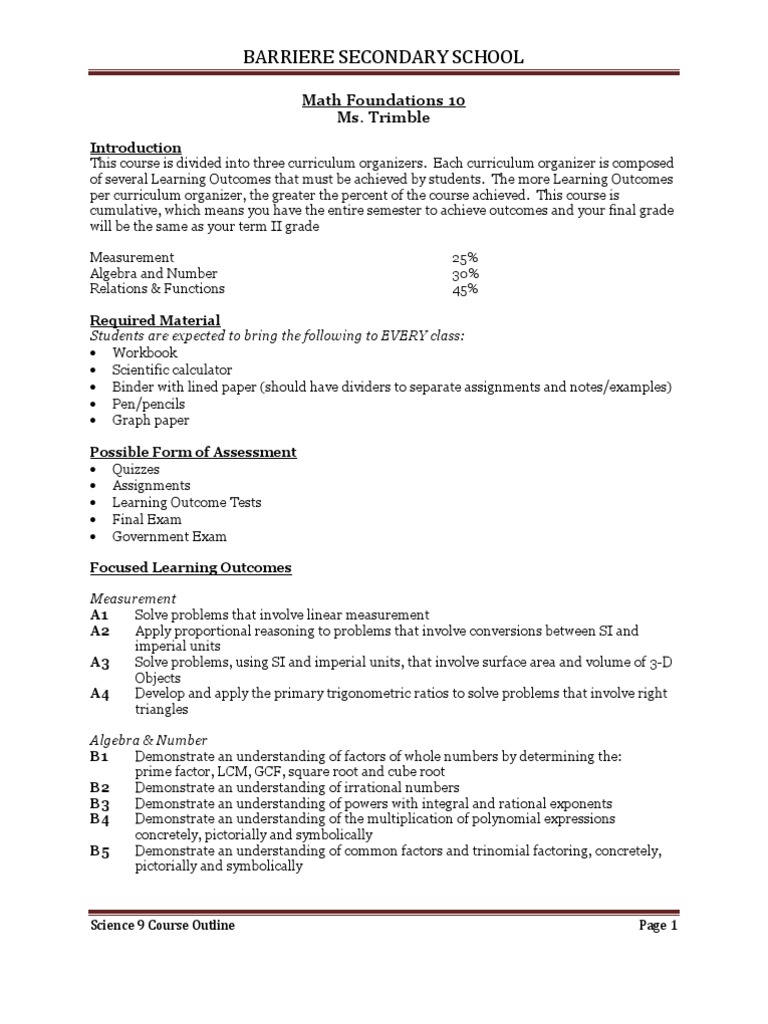 Math Foundations 10 Course Outline | PDF | Equations | Exponentiation