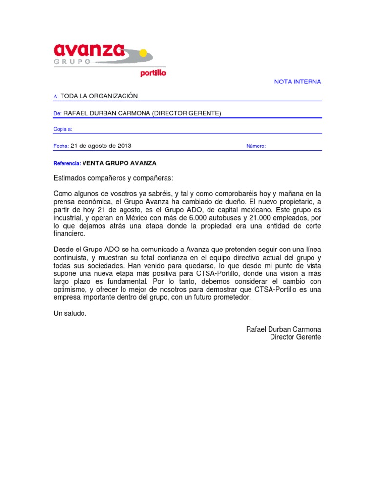 Nota Interna-Director Gerente | PDF