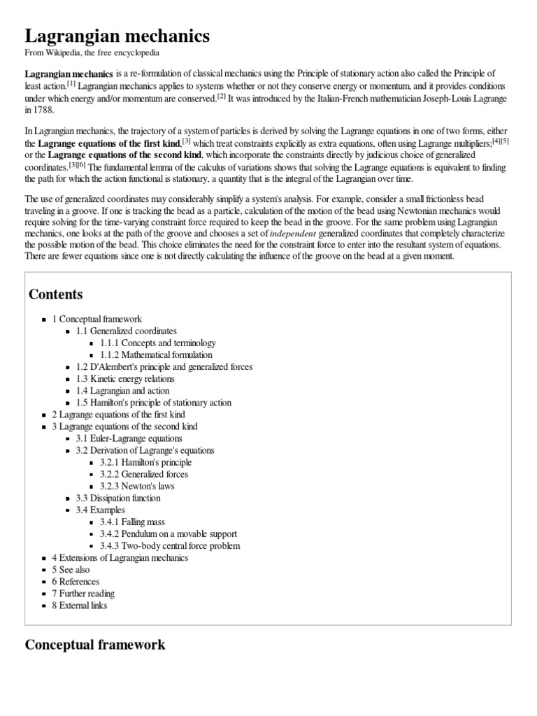 Lagrangian Mechanics | PDF | Lagrangian Mechanics | Hamiltonian Mechanics Lagrangian Mechanics | PDF | Lagrangian Mechanics | Hamiltonian Mechanics