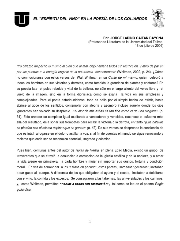 Goliardos: Poesía y Hedonismo Medieval | PDF | Gargantua y Pantagruel ...