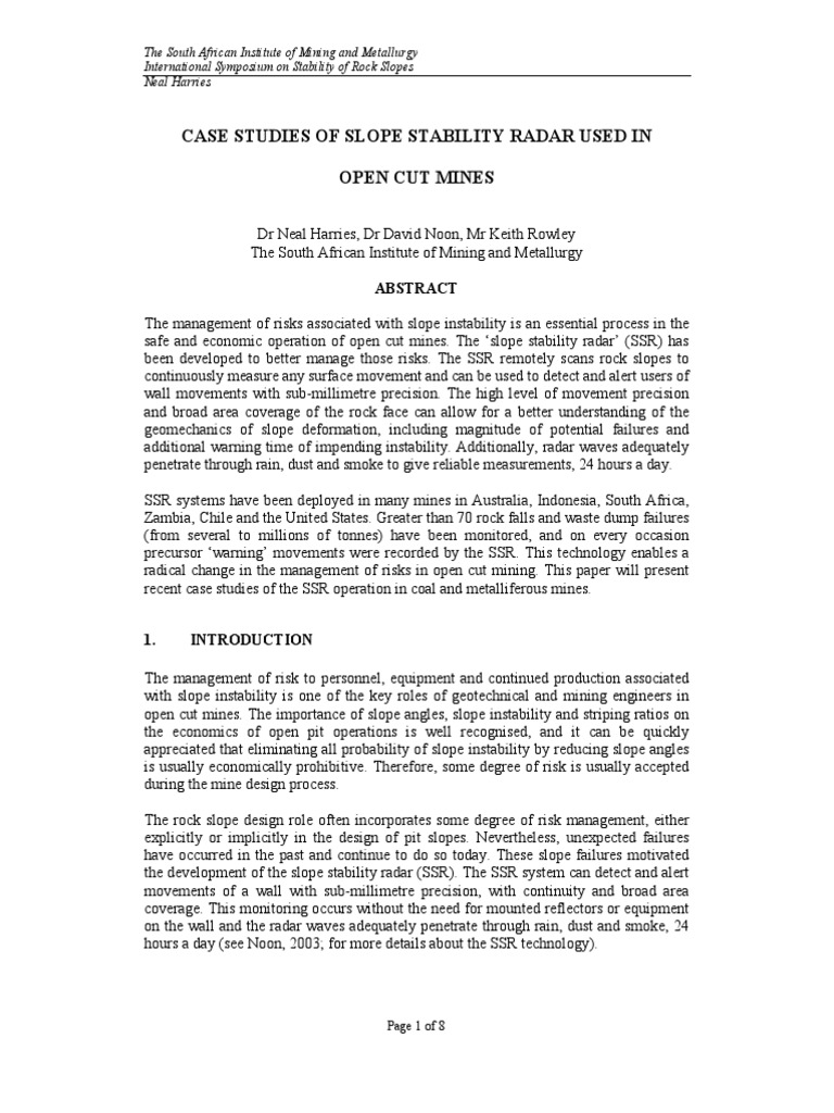 Case Studies of Slope Stability Radar Used in Open Cut Mines | PDF ...