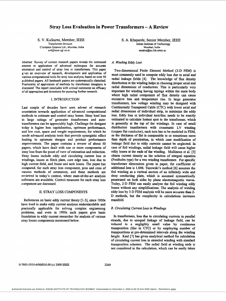Stray Loss Evaluations in Power Transformers PDF | PDF | Transformer | Finite Element Method
