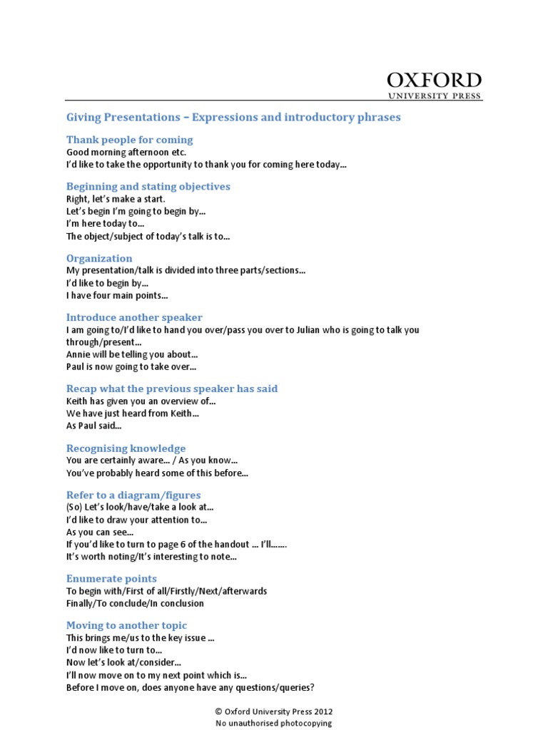 Introductory Phrases for Presentations | PDF | Human Communication ...