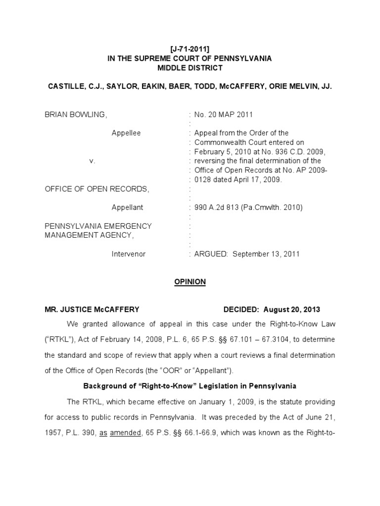 Pa. Supreme Court Increases Courts' Role in Open Records Cases | PDF ...