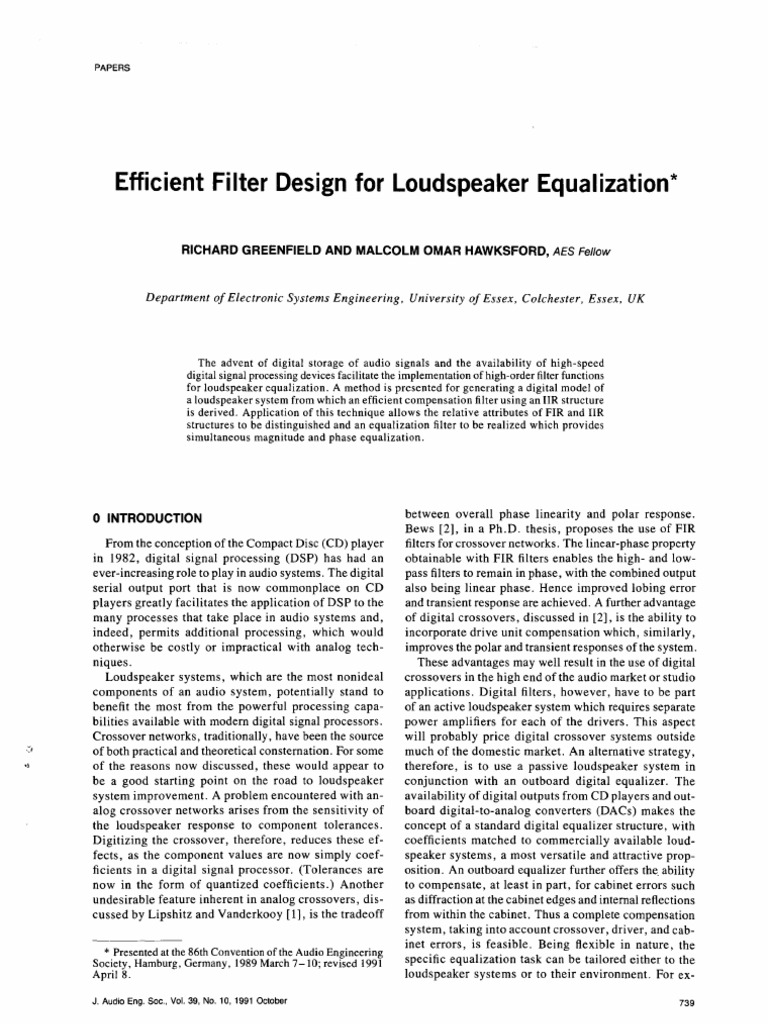 Efficient Filter Design For Loudspeaker Equalization | PDF ... Efficient Filter Design For Loudspeaker Equalization | PDF ...