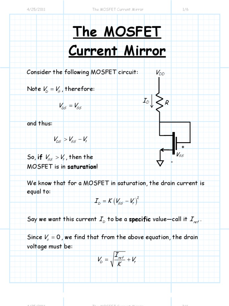 The MOSFET Current Mirror | PDF | Mosfet | Analog Circuits