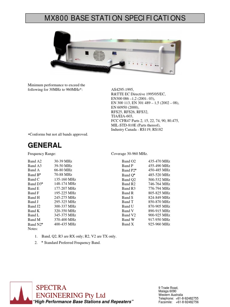 MX800 Base Station/Repeater Specifications | Frequency Modulation ...