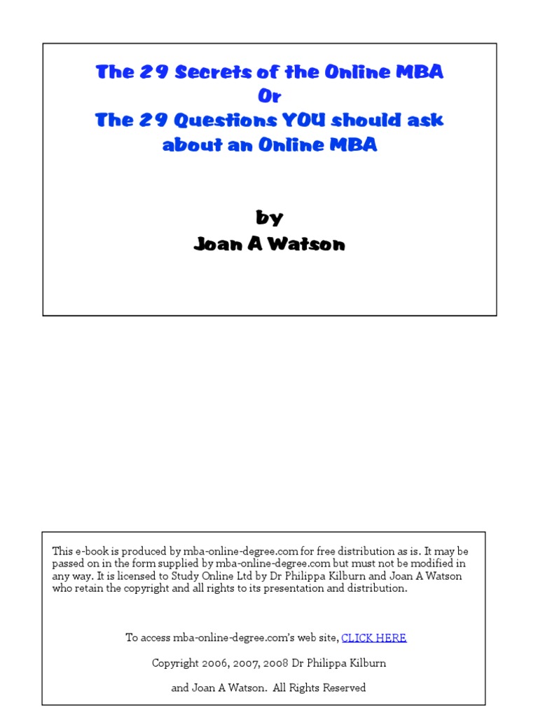 The 29 Questions YOU Should Ask About An Online MBA | PDF | Master Of ...