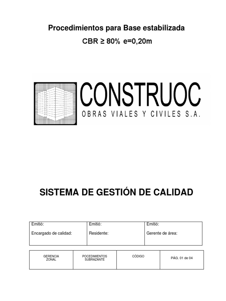 Procedimiento Base Etabilizada CBR 80% | PDF | Calidad (comercial) | La ...