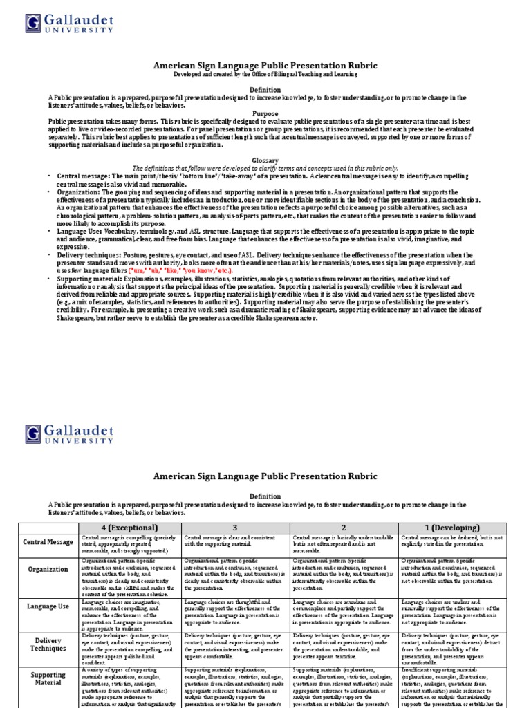 Asl Presentation Rubric | PDF | Gesture | Analogy