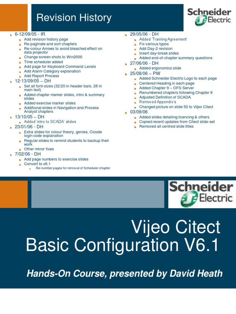 Revision History and Enhancements to the Vijeo Citect Basic Configuration V6.1 Hands-On Course ...
