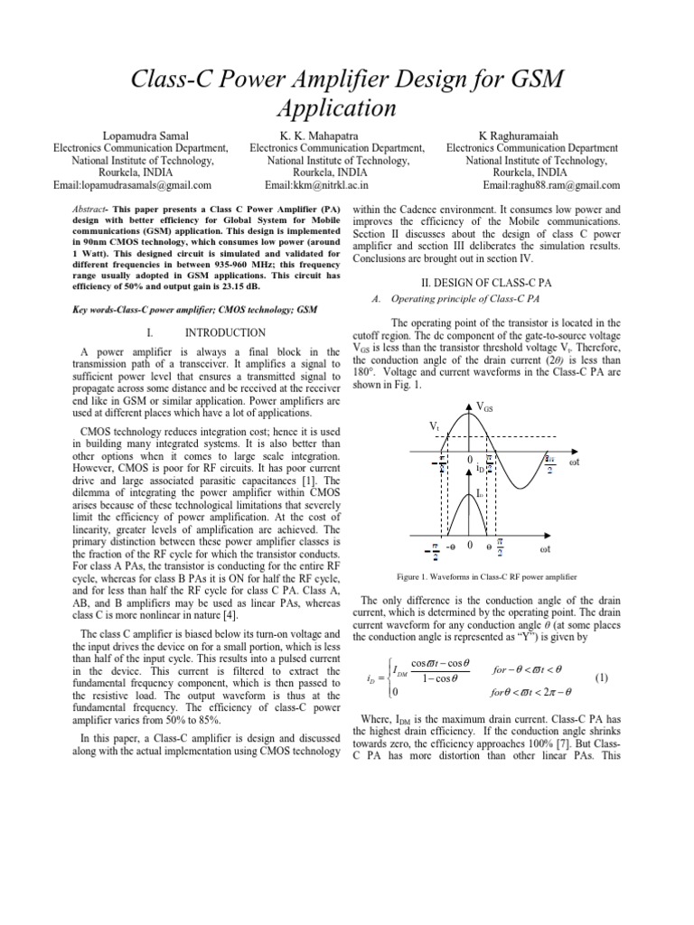 Class-C Power Amplifier Design For GSM Application | PDF | Amplifier ...