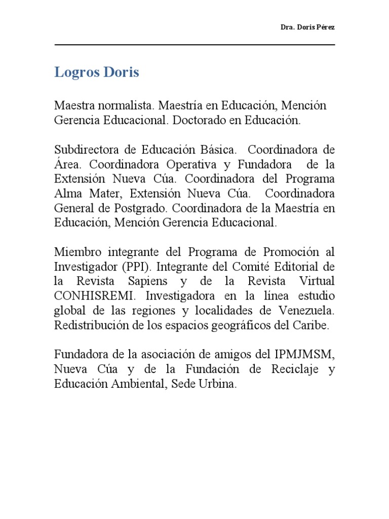 Logros y Propuesta de Gestión de Doris Pérez | PDF | Plan de estudios ...