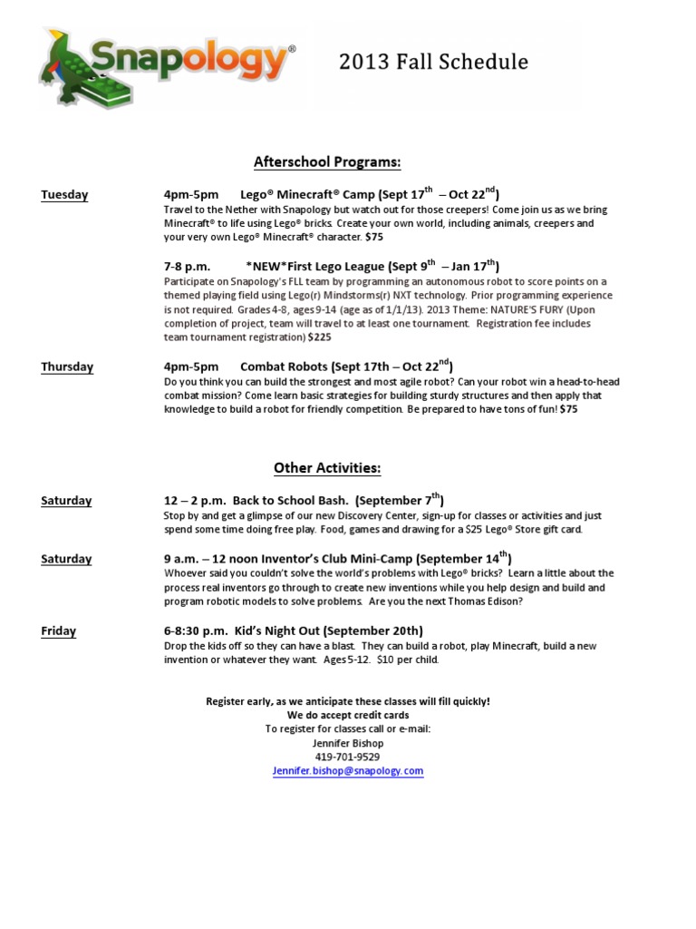 2013 Fall Schedule and Registration | PDF
