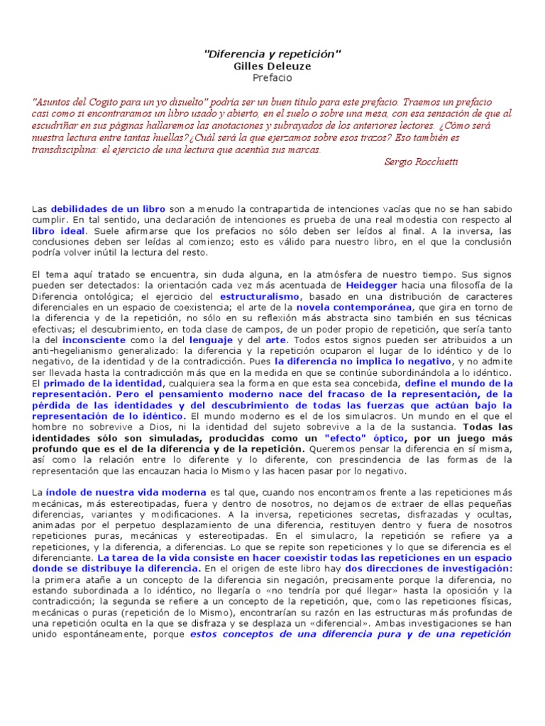 Deleuze, Diferencia y Repeticion - Prefacio | PDF | Empirismo | Science