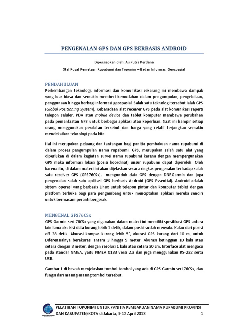 Pengenalan Penggunaan GPS Handheld Dan GPS Berbasis Android | PDF