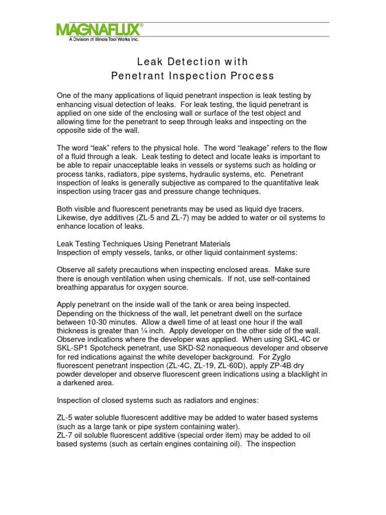 Leak Detection With Penetrant Inspection Process | Download Free PDF ...