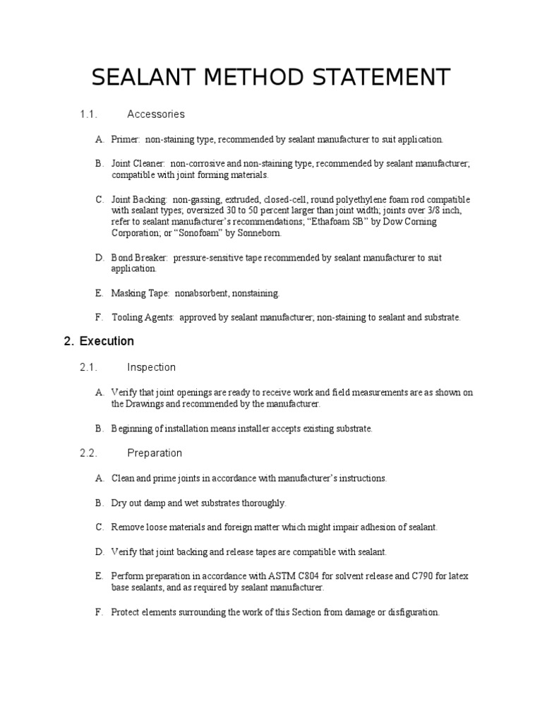 Sealant Method Statement | PDF | Industries | Industrial Processes