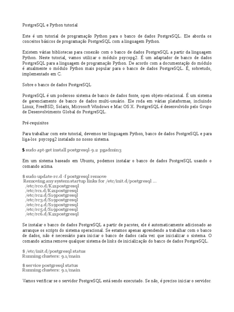 Tutorial Conecte Postgres Com Python | PDF | Postgre SQL | Python ... Tutorial Conecte Postgres Com Python | PDF | Postgre SQL | Python ...
