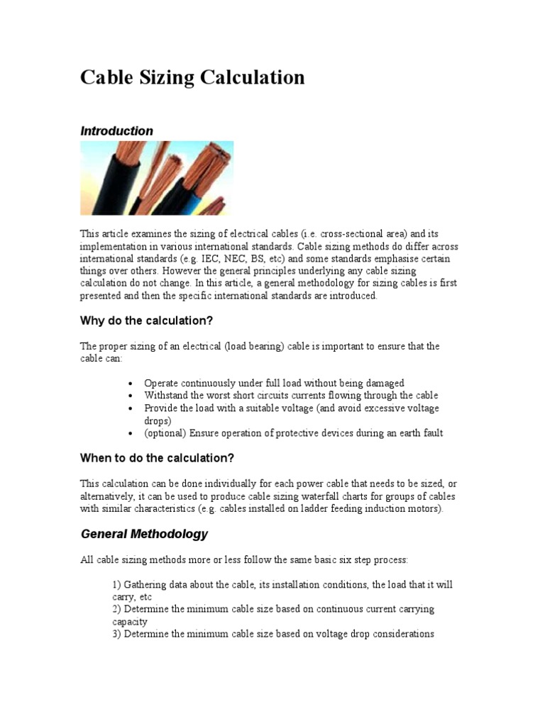 Cable Sizing Calculation | PDF | Electrical Impedance | Cable