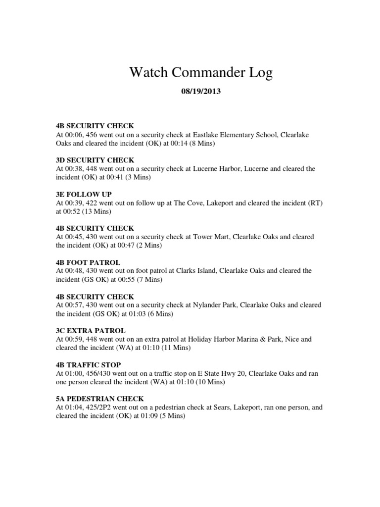 Lake County Sheriff's Watch Commander Logs | PDF | Traffic | Road Transport