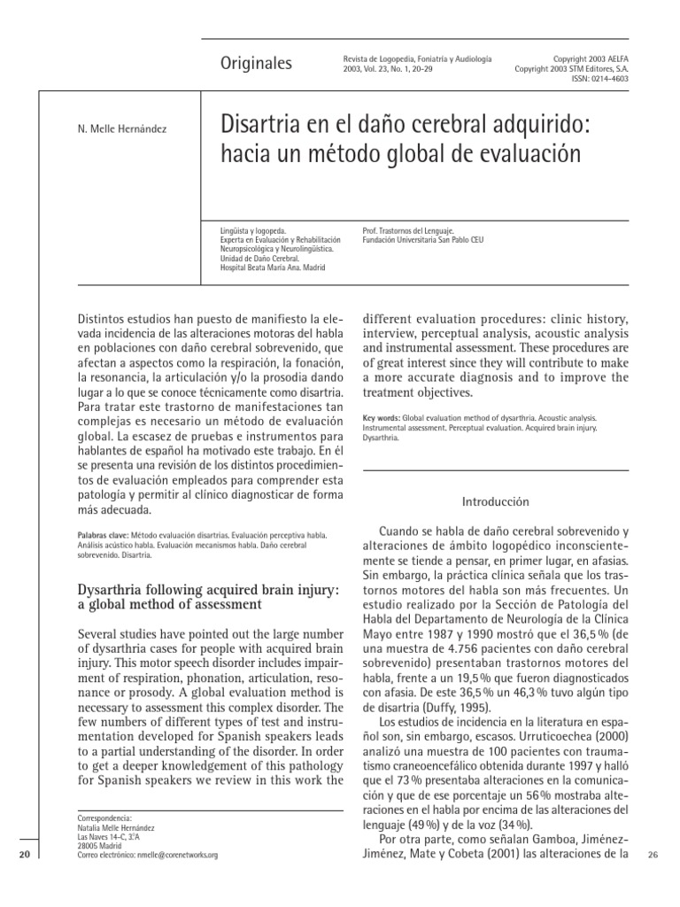 Disartria en El Daño Cerebral Adquirido | PDF | Electromiografia ...
