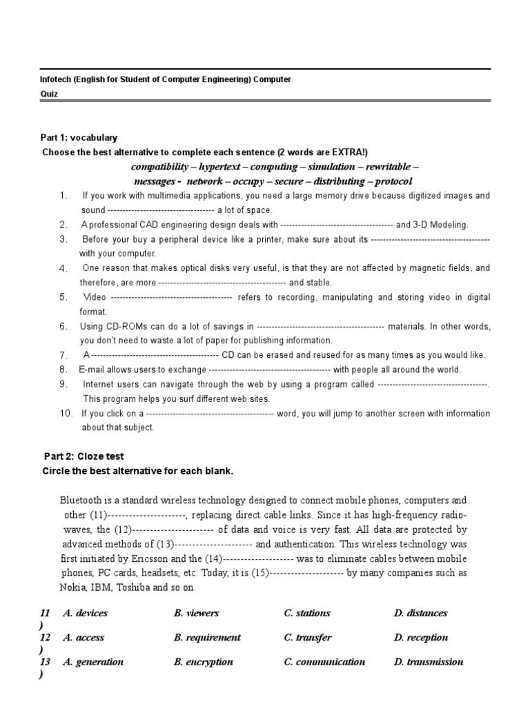 Information Technology English Quiz | PDF | Information Technology ...
