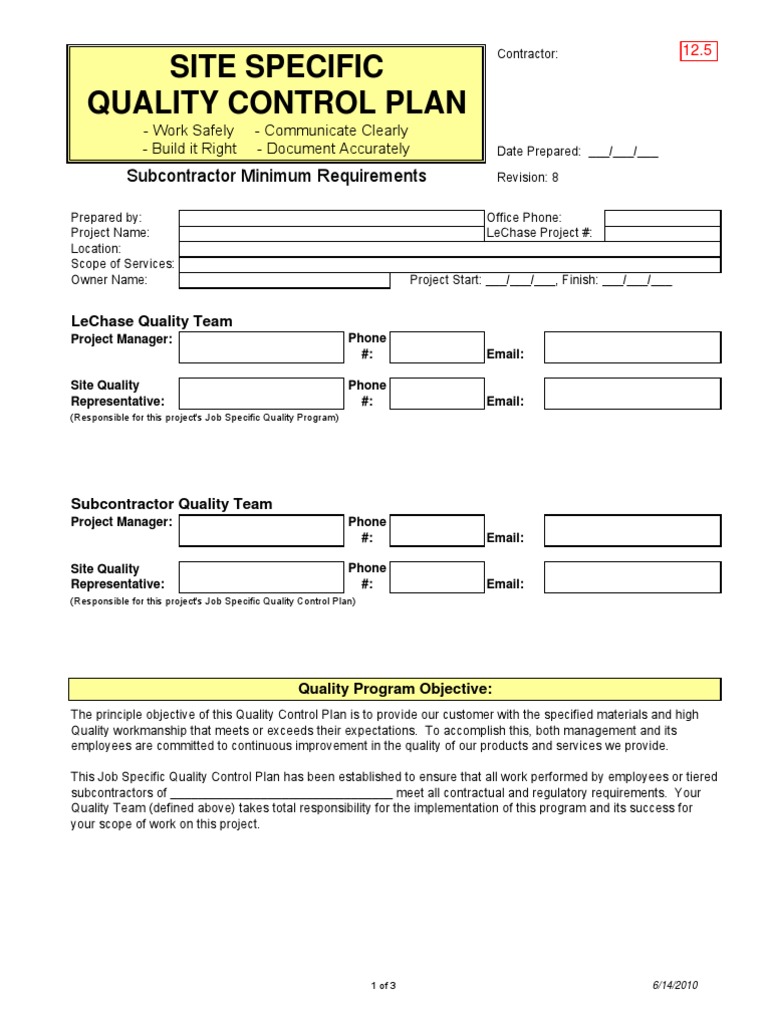 12.5 Site Specific Quality Control Plan Template | PDF | Verification And Validation ...