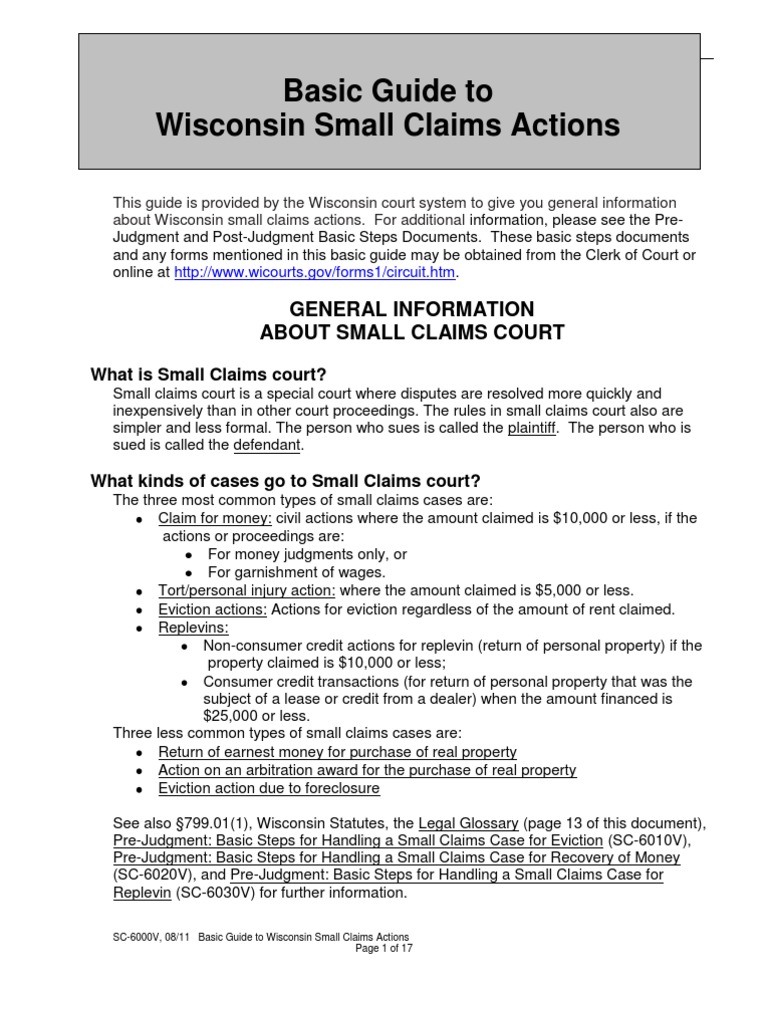 Wisconsin Small Claims Guide | PDF | Lawsuit | Tort
