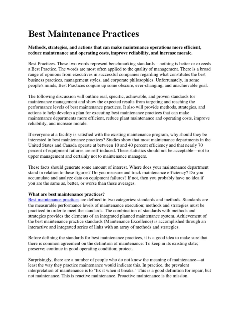 Best Maintenance Practices | Reliability Engineering | Inventory