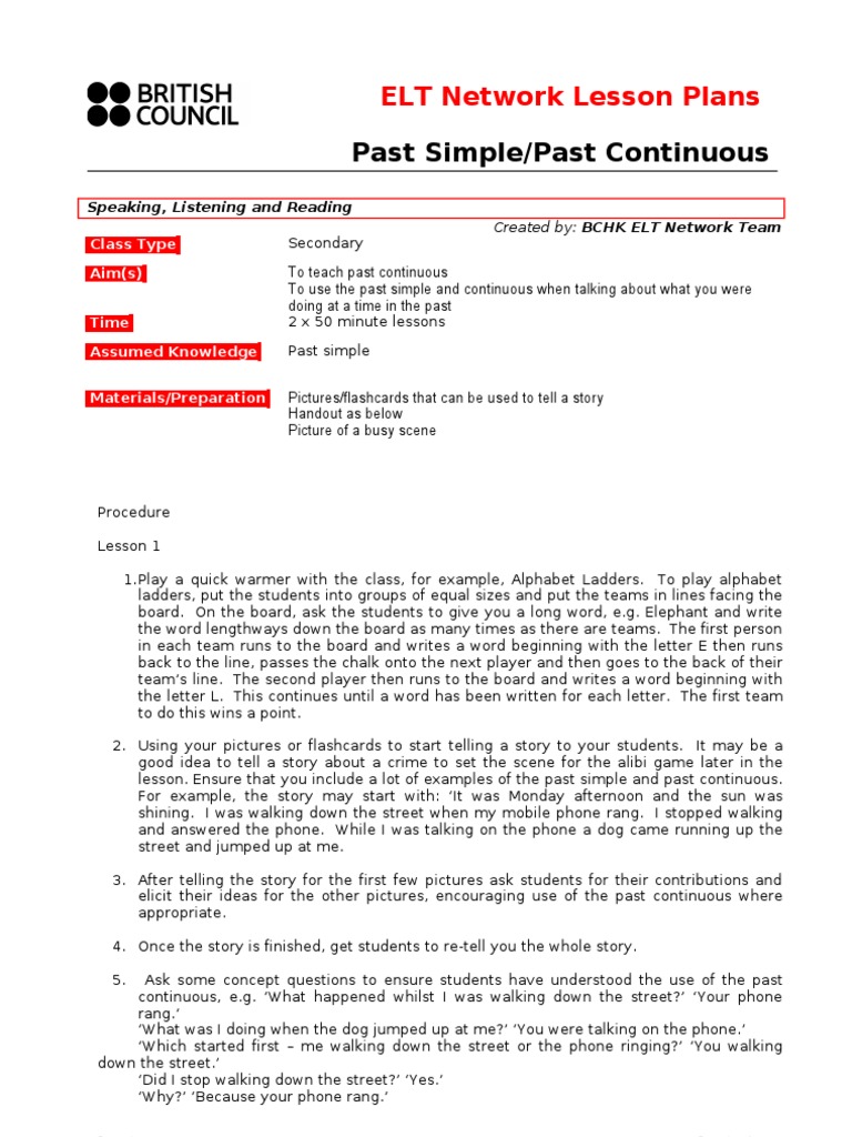 Pastcontinuous Lesson Plan | Lesson Plan | Police