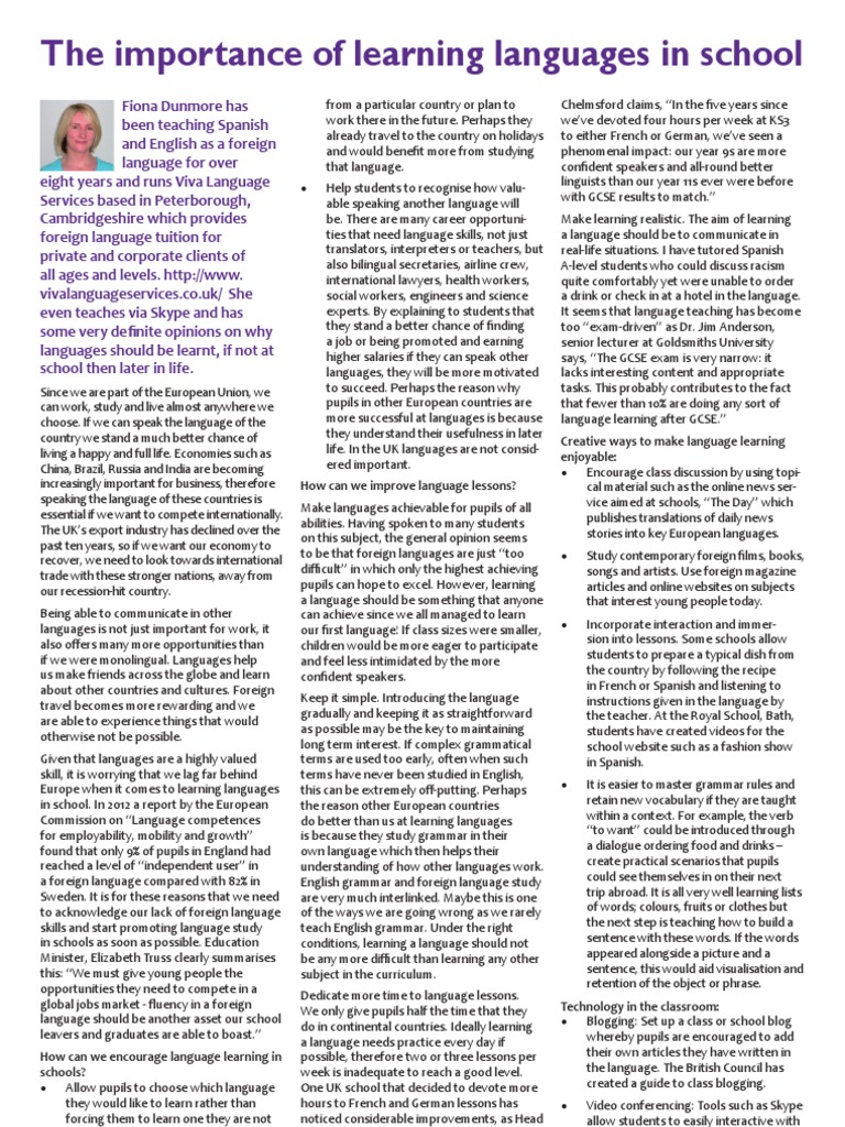 The Importance of Learning Languages in Schools | PDF | Foreign ...