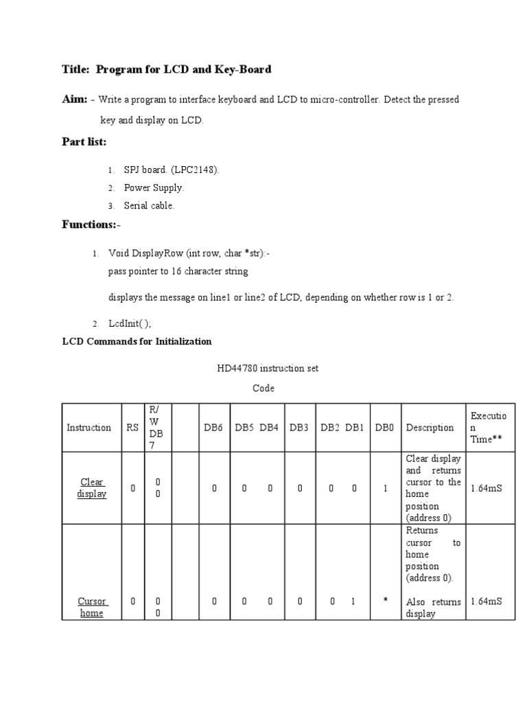 Exp1 LCD KBD | PDF | Computer Keyboard | Computer Programming
