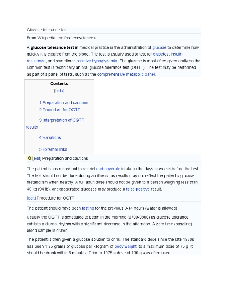 Glucose Tolerance Test | PDF | Endocrine | Endocrine Diseases