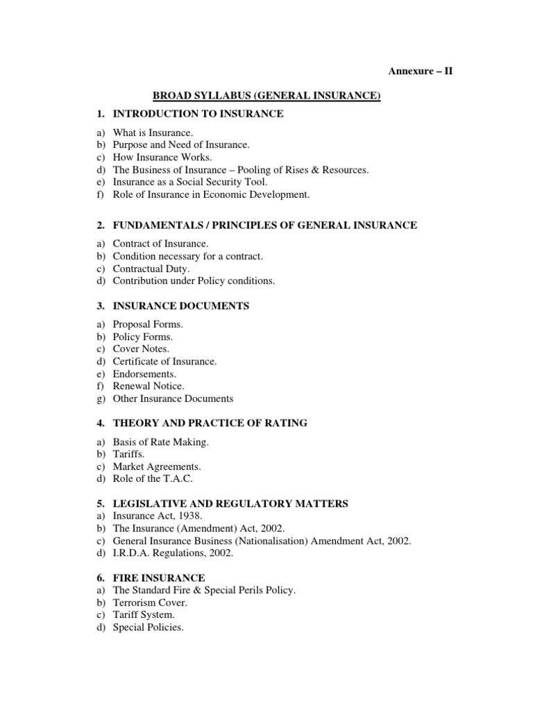 General Insurance Syllabus | PDF | Insurance Policy | Insurance