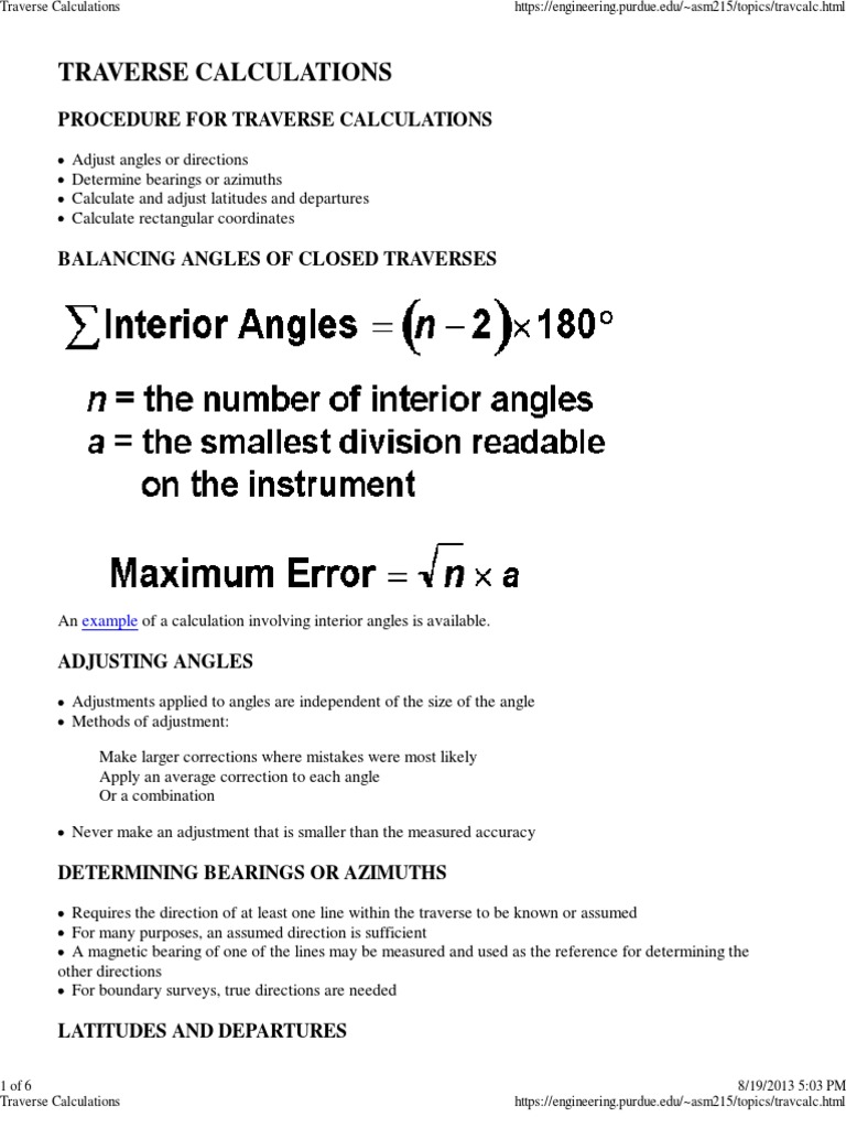 Traverse Calculations | PDF | Latitude | Surveying