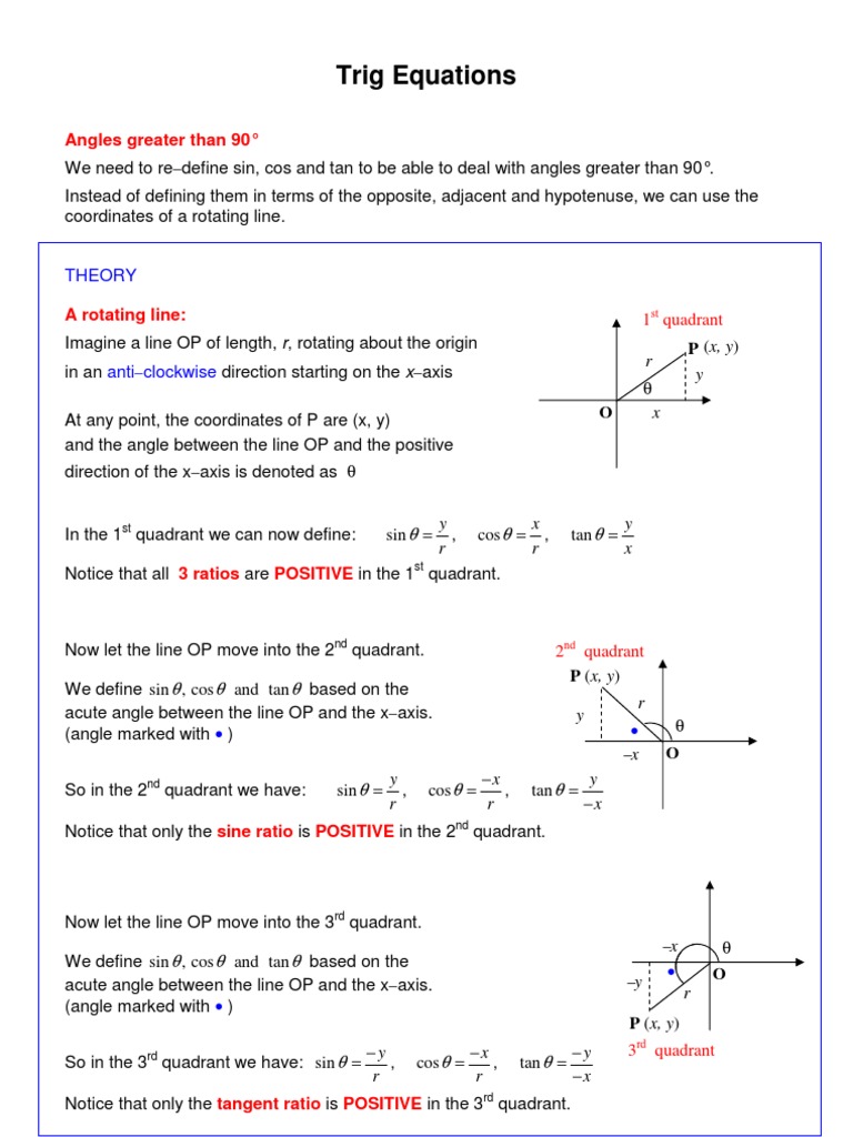 Trig Equations for Angles Greater than 90 Degrees | PDF | Trigonometric ...