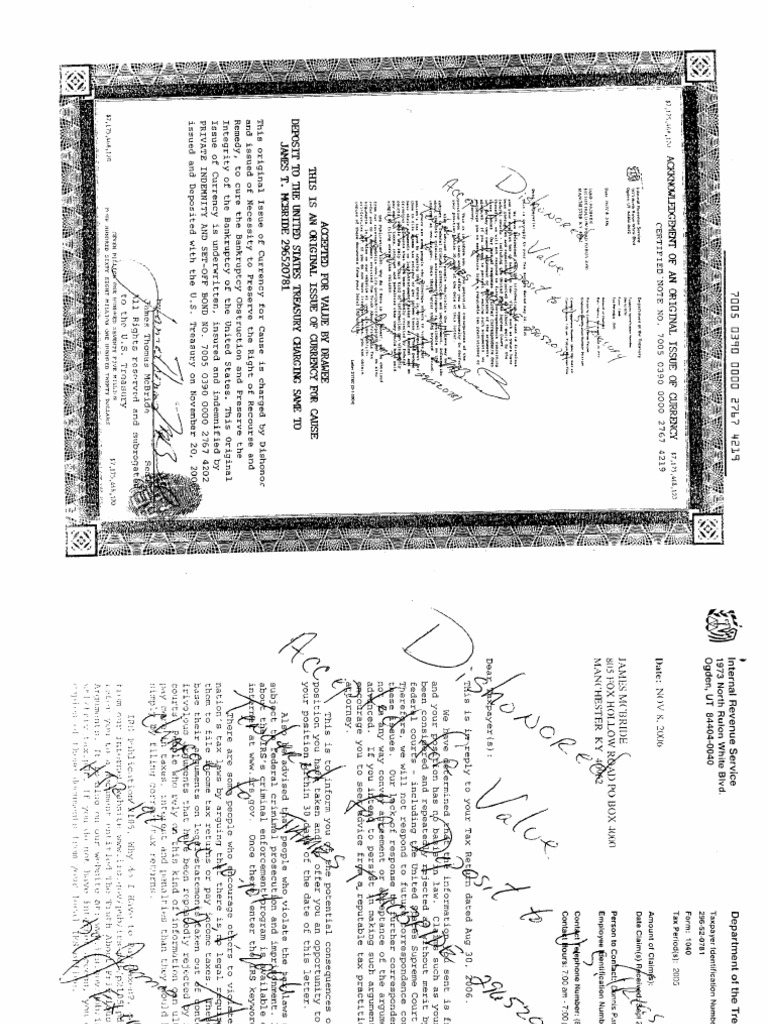 Acknowledgement of Original Issue of Currency | PDF