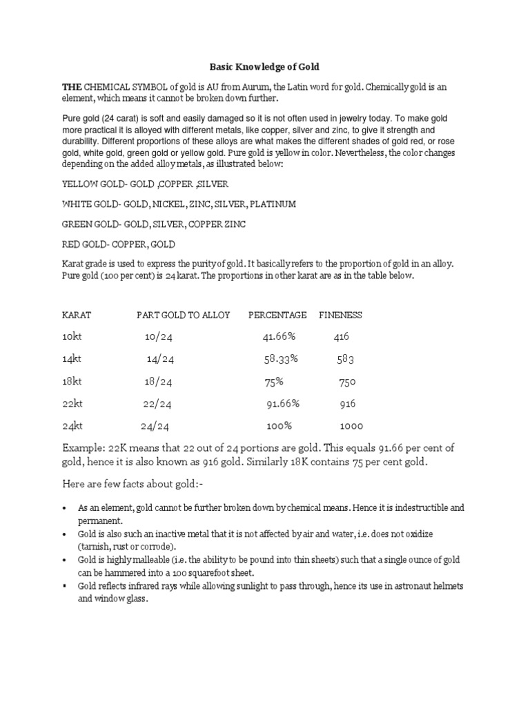 Basic Knowledge of Silver & Gold | PDF | Fineness | Gold
