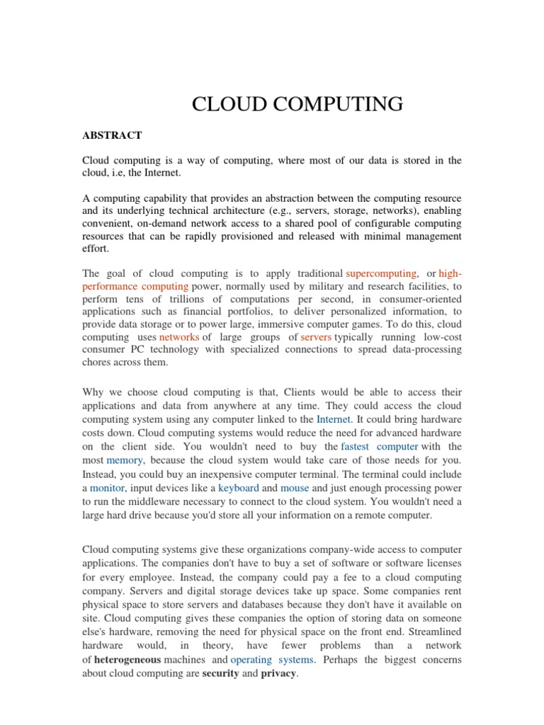 Cloud Computing Seminar Abstract | Download Free PDF | Cloud Computing | Computer Network