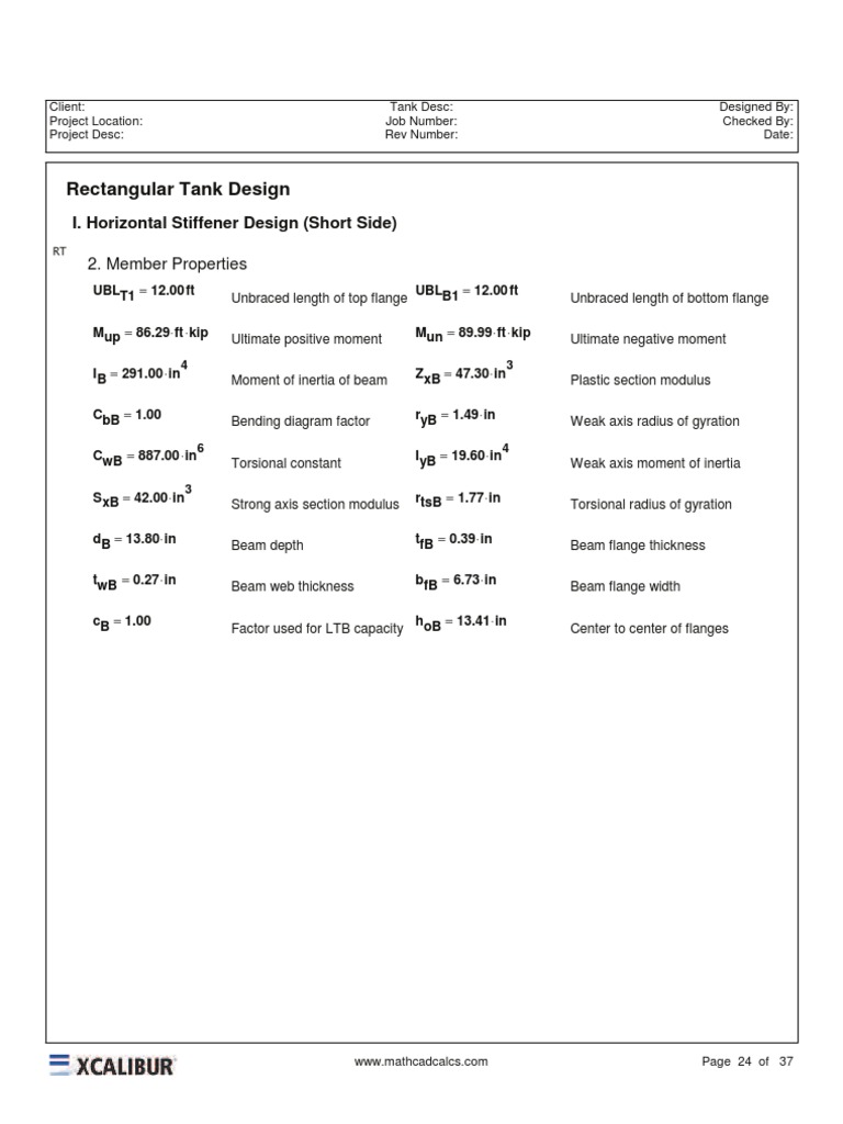 Rectangular Tank Design: I. Horizontal Stiffener Design (Short Side) | PDF